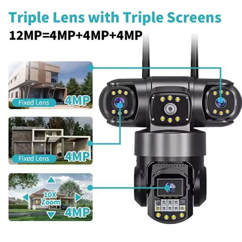 4g Triple Lens Camera V380 Pro Ip Camera Outdoor 12mp 6k Triple Lenses Triple Screens Security