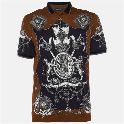 Dolce And Gabbana Brown Crown Print Cotton Pique Polo T Shirt L Dolce