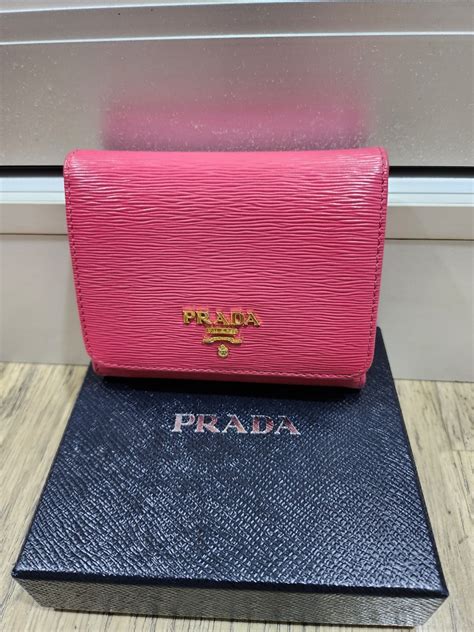 Prada Vitello Move Pink Leather Logo Plaque Small Trifold Wallet Women