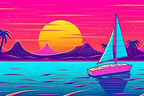 Retro Wave City Background Neon Night Landscape With A Futuristic City