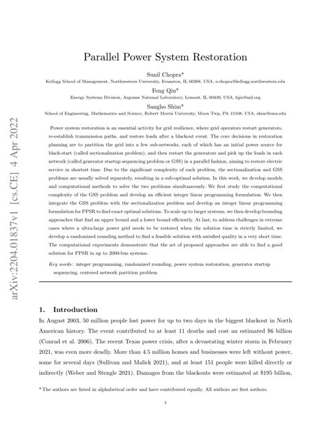 Pdf Parallel Power System Restoration