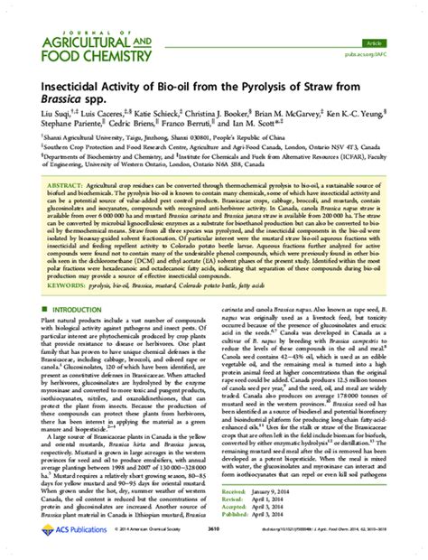 Pdf Insecticidal Activity Of Bio Oil From The Pyrolysis Of Straw From