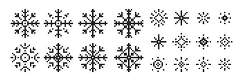 픽셀 아트에서 눈송이 또는 눈 아이콘 세트입니다 복고풍 벡터 일러스트 레이 션 겨울에 대한 스톡 벡터 아트 및 기타 이미지