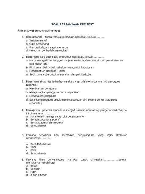 Soal Pre And Post Test Pdf