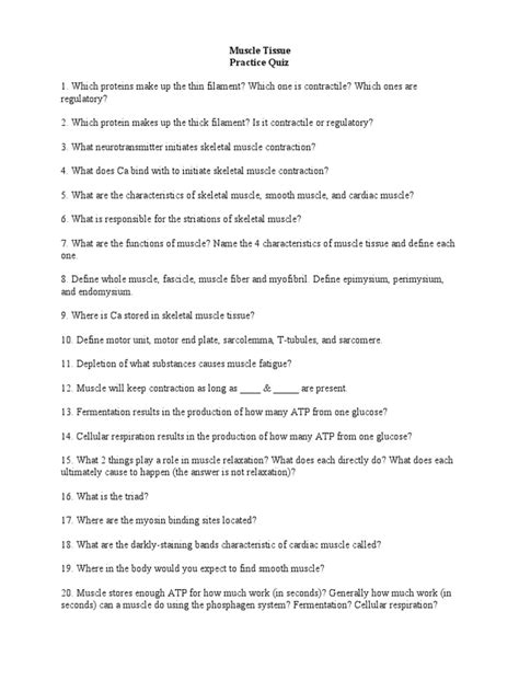 Muscle Tissue Quiz Pdf