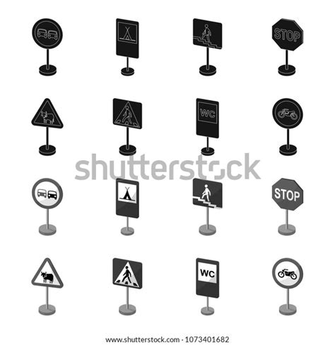 Different Types Of Road Signs Blackmonochrome Icons In Set Collection