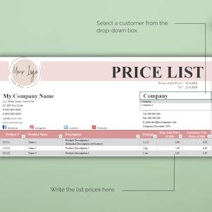 Advanced Price List Template Excel Google Sheets PDF Etsy