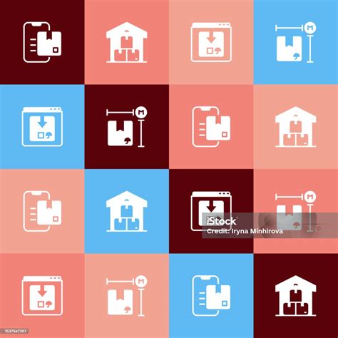 팝 아트 문서 추적 마커 전체 창고 온라인 앱 배송 및 골판지 상자 측정 아이콘을 설정합니다 벡터 가득 찬에 대한 스톡 벡터