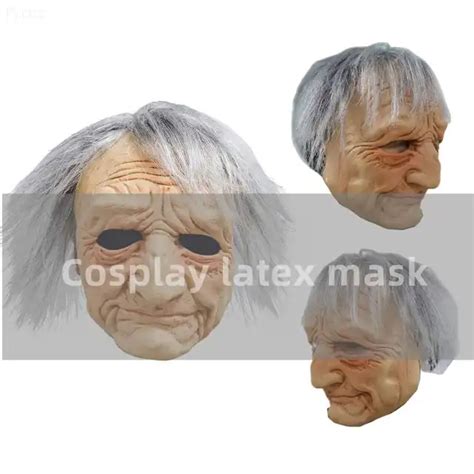 Realistic Halloween Masquerade Headgear Old Lady Man Face Cover Latex