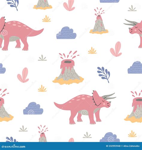 热带植物云和火山喷发中的卡通恐龙三角龙 向量例证 插画 包括有 恐龙 喷发 垫铁 查出 侏罗纪 232993948