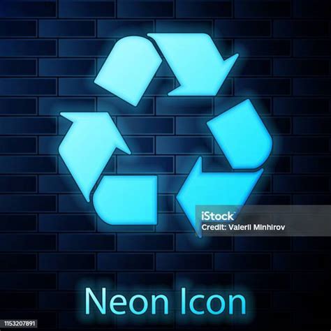 Gloeiende Neon Recycle Symbool Icoon Geïsoleerd Op Bakstenen Muur