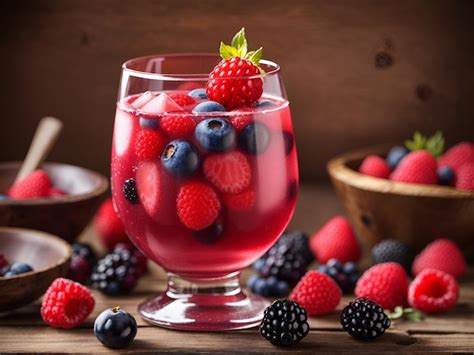 Premium Photo Fresh Berry Cocktail On A Wooden Table