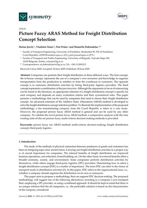 pdf picture fuzzy aras method for freight distribution concept selection