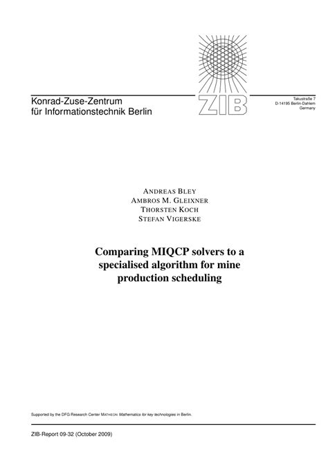 pdf comparing miqcp solvers to a specialised algorithm for mine