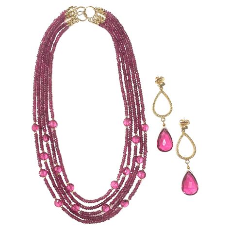 Multi Strand Pink Tourmaline Paradizia Necklace With Hot Pink Quartz Accents For Sale At 1stdibs