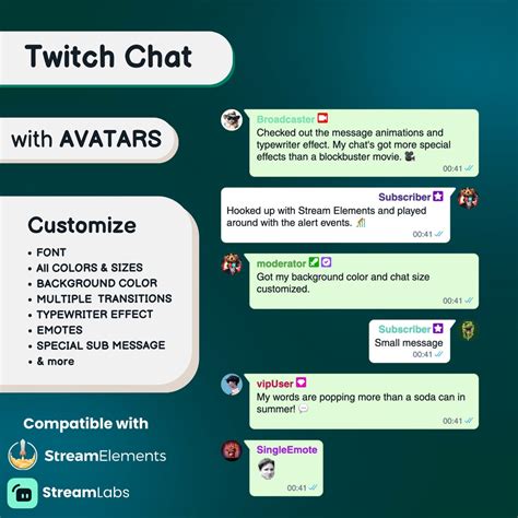 Twitch Chat With Avatars Emotes Typewriter Effect Etsy