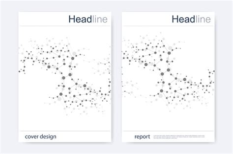 과학적인 브로셔 디자인 서식 파일입니다 벡터 전단지 레이아웃 연결된 라인 및 점 분자 구조 잡지 전단지 커버 포스터 디자인 요소와의 과학적인 패턴 원자 Dna 0명에 대한