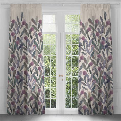 Enso Violet Printed Pencil Pleat Curtains Purple Curtains Voyage Maison