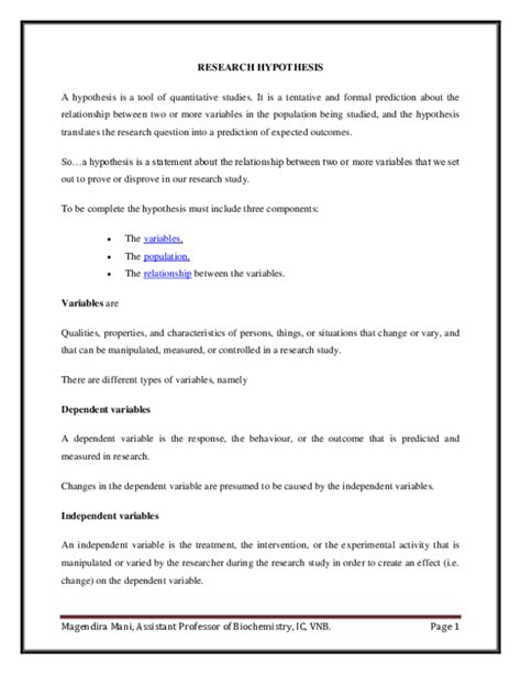 Pdf Research Hypothesis And Formulation Of Hypothesis