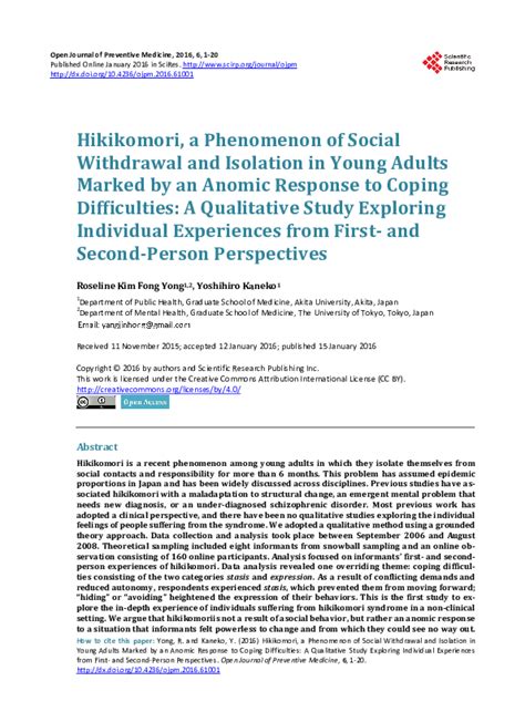 Pdf Hikikomori A Phenomenon Of Social Withdrawal And Isolation In