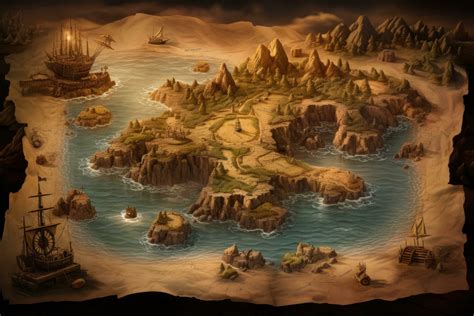 Ai Generated Fantasy Map Of The Island In The Ocean 3d Rendering An