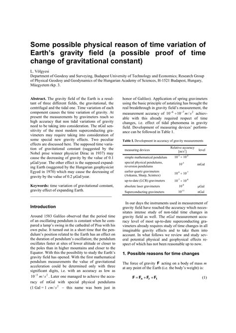 Pdf Some Possible Physical Reason Of Time Variation Of Earths Gravity Field A Possible Proof