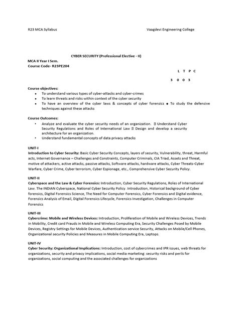 Mca 2nd Year Cyber Security Syallabus Pdf Security Computer Security