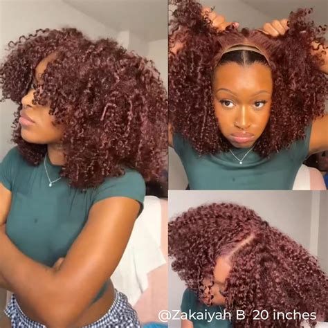 Isee Kinky Curly Reddish Brown Glueless Wig Pre Cut Lace Wear Go Wig