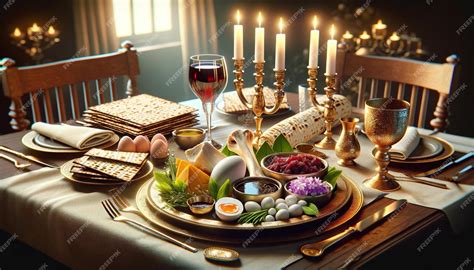 Premium Photo Closeup View Of A Passover Seder Table Set For The Holiday Celebration