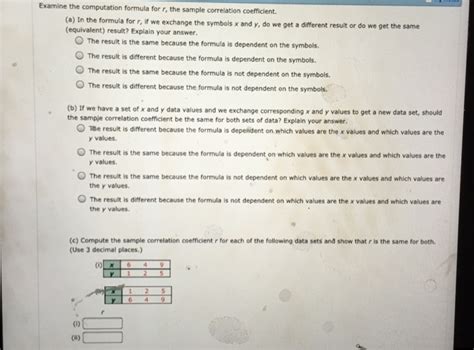 Solved Examine The Computation Formula For R The Sample