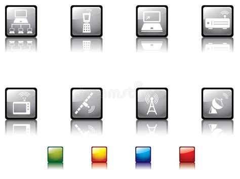 Glossy Button Icon Set Stock Vector Illustration Of Computer