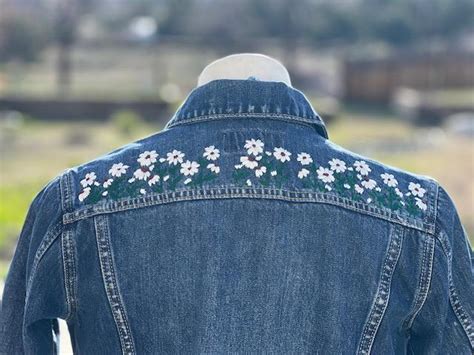 Hand Embroidered Denim Jacket Custom Embroidery Embroidery Art
