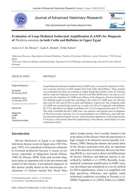 Pdf Evaluation Of Loop Mediated Isothermal Amplification Lamp Assay