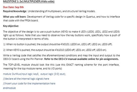 Solved Need Verilog Code To Inout Into Quartus Milestone 1 2x1