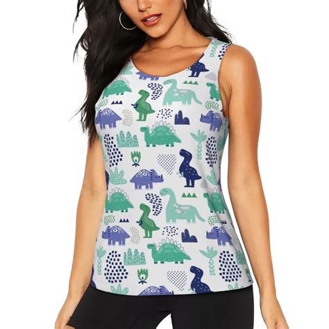 Daiia Dinosaur Printed Womens Workout Tops For Women Quick Dry Tank