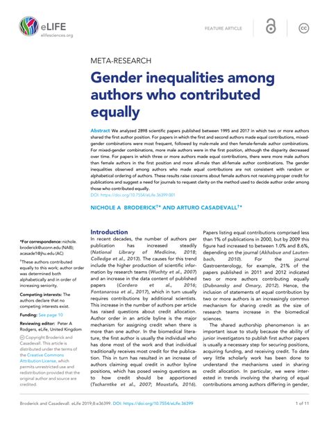 Pdf Gender Inequalities Among Authors Who Contributed Equally