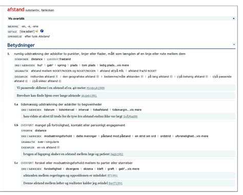 4 The Noun Afstand Distance In The Danish Monolingual
