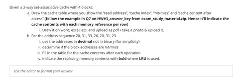 Solved Given A 2 Way Set Associative Cache With 4 Blocks A Chegg