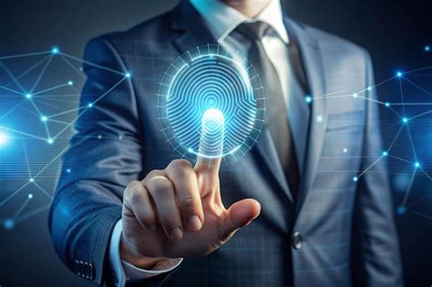 Businessman Using Fingerprint Identification To Access Personal Business And Finance Data