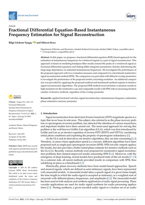 Pdf Fractional Differential Equation Based Instantaneous Frequency Estimation For Signal