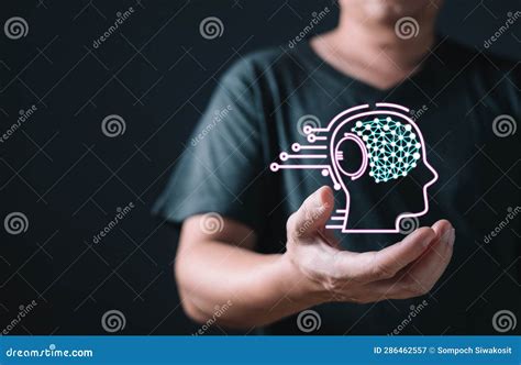 Hand Hold World And Ai Use Command Prompt Chat Big Data Storage Stock