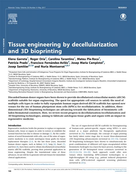 Pdf Tissue Engineering By Decellularization And 3d Bioprinting