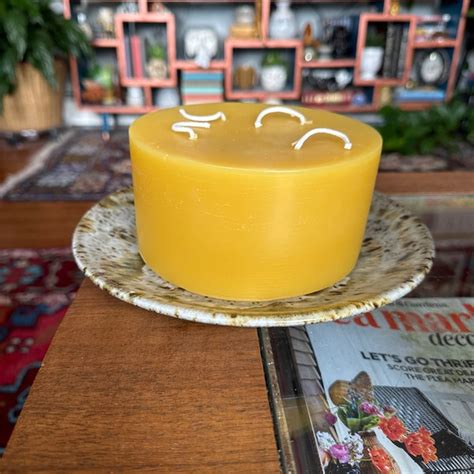 Beeswax Pillar Candle 6 Inch Wide Giant White Bees Wax 4 Wick Candle