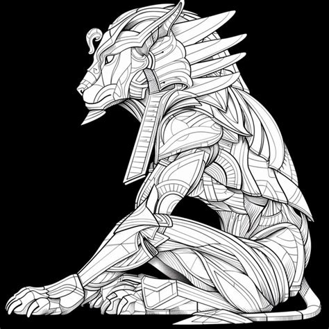A Drawing Of A Stylized Sphinx Sitting On The Ground Generative Ai Premium Ai Generated Image