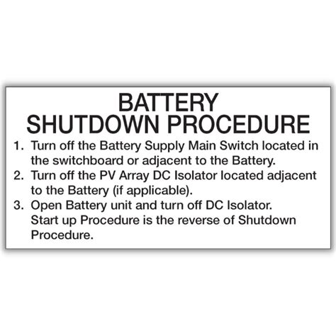 Battery Shutdown Procedure 120 X 60mm Solar Label Packs Of 10