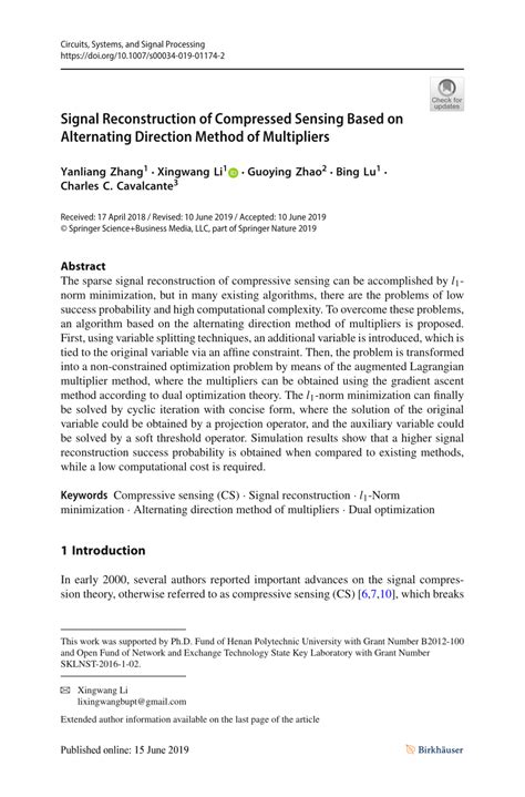 pdf signal reconstruction of compressed sensing based on alternating