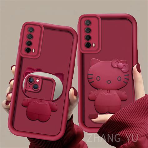 Casing Huawei Y7A New Phone Case TPU Soft Case Cat Makeup Mirror Holder Lens Fully Covered Shock