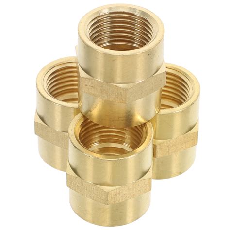 Hytrove 4pcs Brass Pipe Fitting Golden Hexagonal Air Hose Coupler For