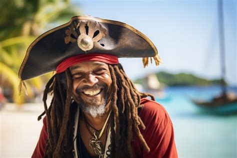 Premium Ai Image A Pirate With A Large Pirate Hat Caribbean Beach