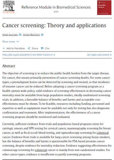 Cancer Screening Theory And Applications